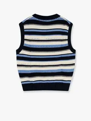 DUNST Sleeveless Striped Cotton Sweater Vest - Blue