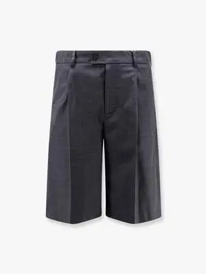 DUNST Pleated Check Wool Blend Bermuda Shorts - Grey