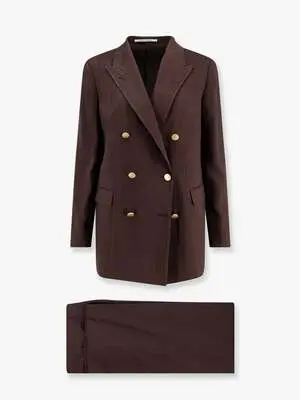 Tagliatore Jasmine Pinstripe Linen And Viscose Suit - Brown