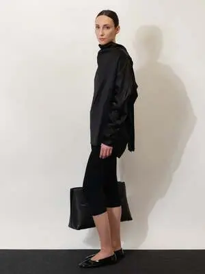 TOTEME Cowl Neck Viscose And Linen Shirt - Black