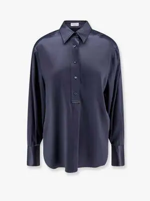Brunello Cucinelli Silk Shirt With Monili Detail - Blue