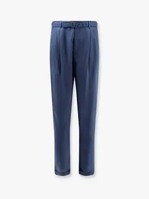 Saint Laurent Silk Trousers With Belt - Blue