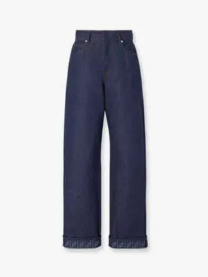 Fendi Denim Jeans With Ff Detail On The Bottom - Blue