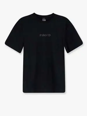 Pinko Cotton T-shirt With Front Lettering Logo - Black
