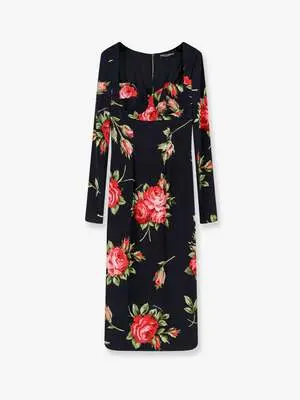 Dolce & Gabbana Viscose Dress With Iconic Print - Black