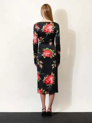 Dolce & Gabbana Viscose Midi Dress With Iconic Rose Print