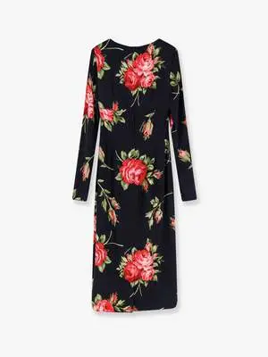Dolce & Gabbana Viscose Midi Dress With Iconic Rose Print