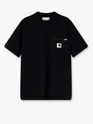 SACAI X CARHARTT WIP Cotton T-shirt Witht Logo Patch On The Front - Black