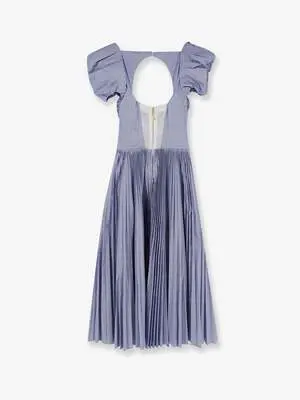 Elisabetta Franchi Pleated Dress With Puff Sleeves And Cut-out Detail