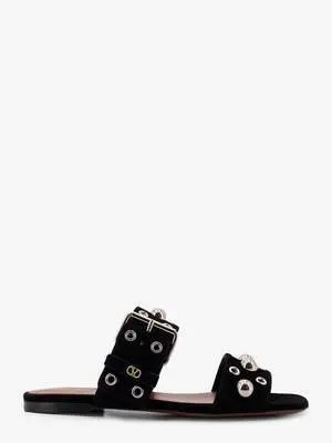 Valentino Garavani Suede Sandals With Metal Vlogo And Studs - Black