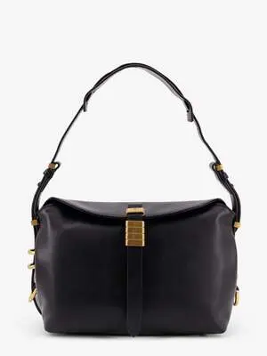 Pinko Leather Shoulder Bag With Metal Logo Detail - Black