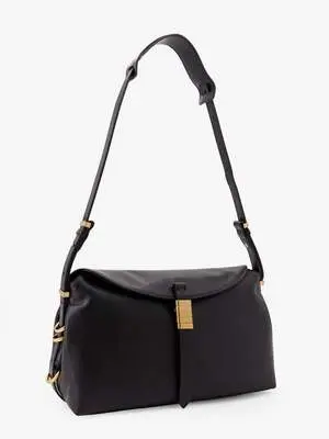 Pinko Leather Shoulder Bag With Engraved Logo Detail - Black