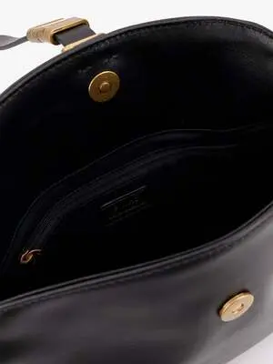 Pinko Leather Shoulder Bag With Engraved Logo Detail - Black