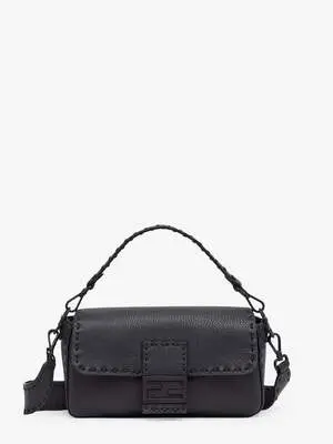 Fendi Baguette Leather Shoulder Bag With Selleria Stitchings - Grey