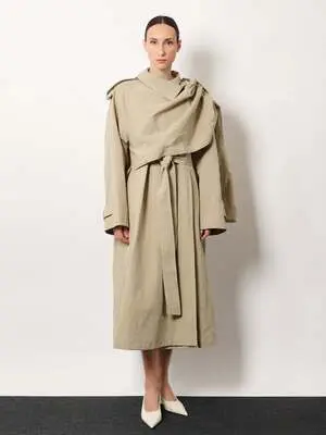 R2W Lumira Linen And Cotton Trench Coat - Beige