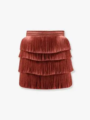 PatBO Mini Skirt With Fringes - Red