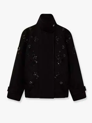 GOLDEN GOOSE Denim Jacket With Floral Details In Sequins And Crystals - Black