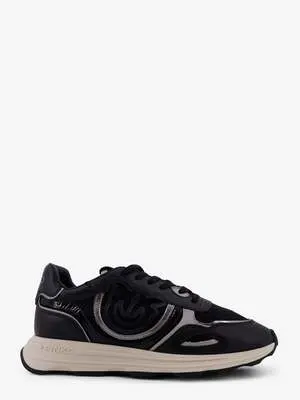 Pinko Zoe Leather Sneakers With Mesh Inserts - Black