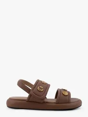 Pinko Fiona Flat Leather Sandals - Brown