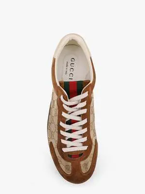 Gucci Shift Suede Sneakers With Gg Supreme Fabric Inserts