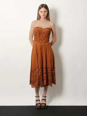 Charo Ruiz Ibiza Embroidered Cotton Blend Midi Dress