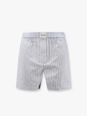 Attico Striped Cotton Shorts - Blue
