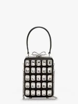 SELF-PORTRAIT Satin Shoulder Bag With Crystals Black