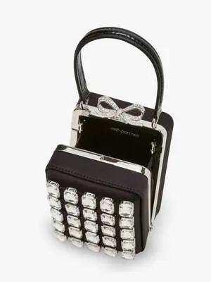 SELF-PORTRAIT Satin Shoulder Bag With Crystals - Black
