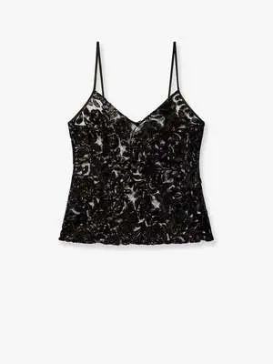 GOLDEN GOOSE Tulle Top With Sequins Embroidery - Black