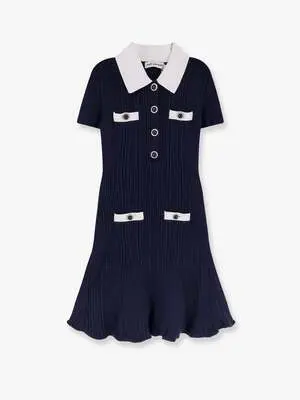SELF-PORTRAIT Ribbed Mini Dress - Blue