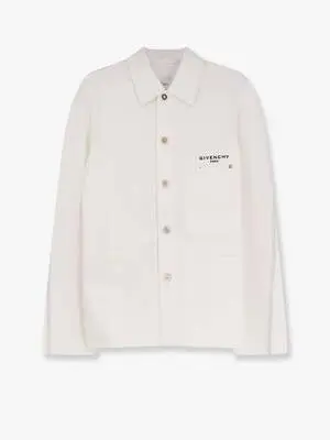 Givenchy Denim Jacket With Iconic Lettering Logo On The Front - White