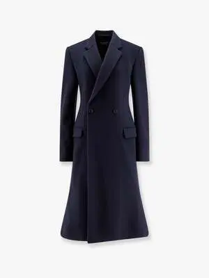 Balenciaga Godet Midi Double-breasted Wool Coat - Blue