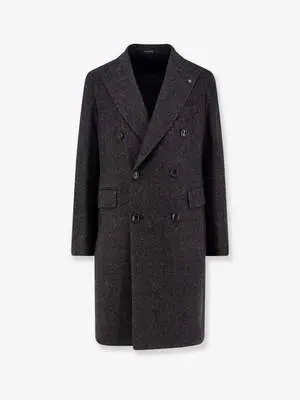 Tagliatore Herringbone Virgin Wool And Cashmere Coat - Grey
