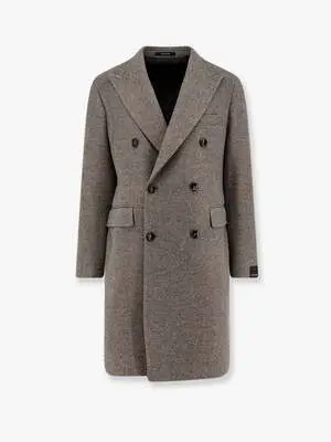 Tagliatore Herringbone Virgin Wool And Cashmere Coat - Grey