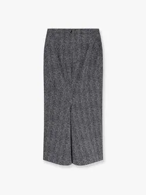 Givenchy Herringbone Motif Cotton Midi Skirt With Pleated Back
