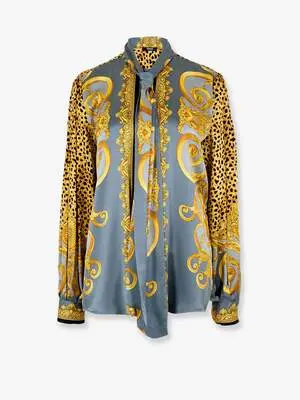 Versace Cheetah Foulard Lavallière Silk Shirt - Multicolor