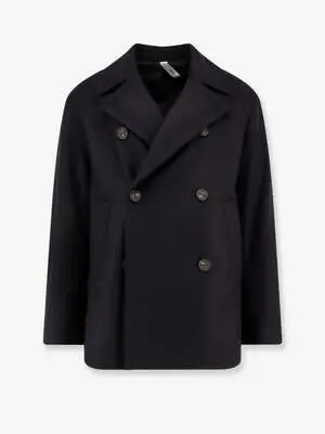 HEVO Trani Double-breasted Wool Blend Coat - Blue