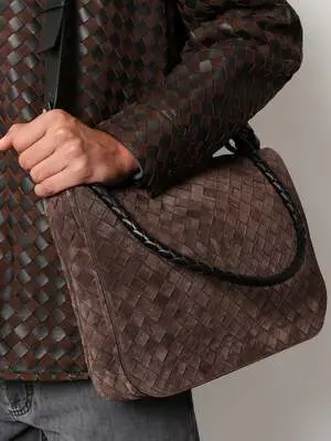 Bottega Veneta Intrecciato Suede Shoulder Bag