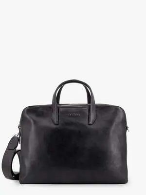 Orciani Leather Work Bag With Front Lettering Logo - Black