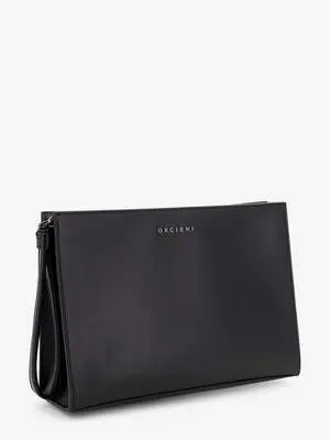 Orciani Leather Clutch Bag With Metal Lettering Logo