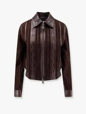 Versace Leather And Suede Jacket - Brown