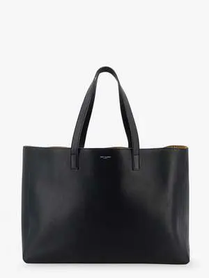 Saint Laurent Leather Shopping Bag With Front Logo - Black