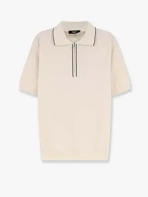Fendi Cotton And Silk Polo Shirt With Ff Embroidery - Beige
