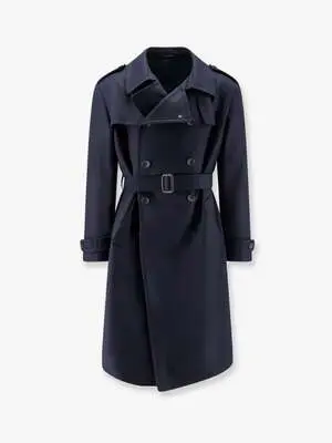 Tagliatore Water Repellent Virgin Wool Trench Coat - Blue