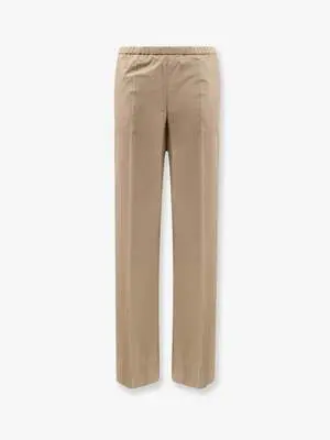 Moncler Cotton Trousers With Logo Patch - Beige