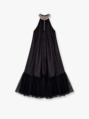 MES DEMOISELLES Long Draped Viscose Yanis Dress - Black