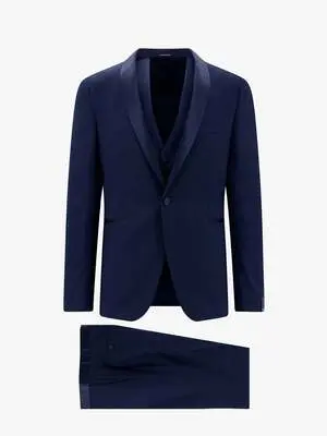 Tagliatore Virgin Wool Tuxedo With Vest - Blue