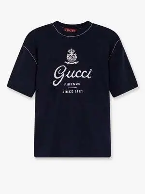 Gucci Silk And Linen Sweater With Firenze Since 1921 Inlay - Blue