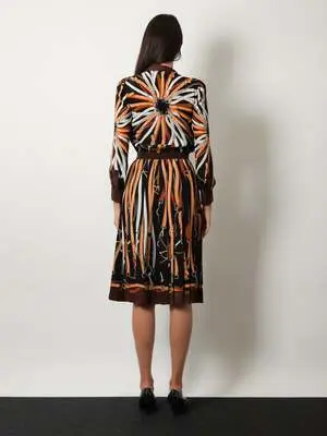 Gucci Silk Dress With Equestrian Print And Bow Detail