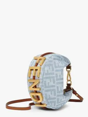 Fendi Graphy Mini Denim Handbag With All-over Ff Logo